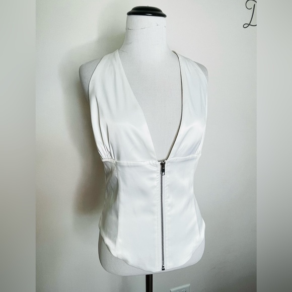 AKIRA | Tops | New Akira Womens Satin Halter Top Satin White Zipper ...
